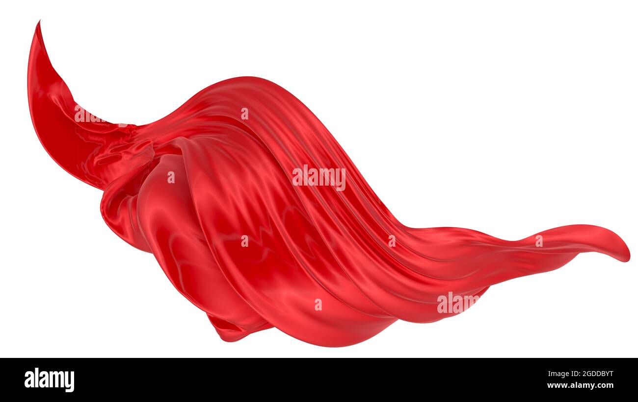 Beautiful flowing fabric flying in the wind. Red wavy silk or satin ...