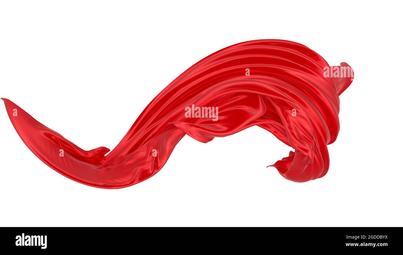 Beautiful flowing fabric flying in the wind. Red wavy silk or satin ...