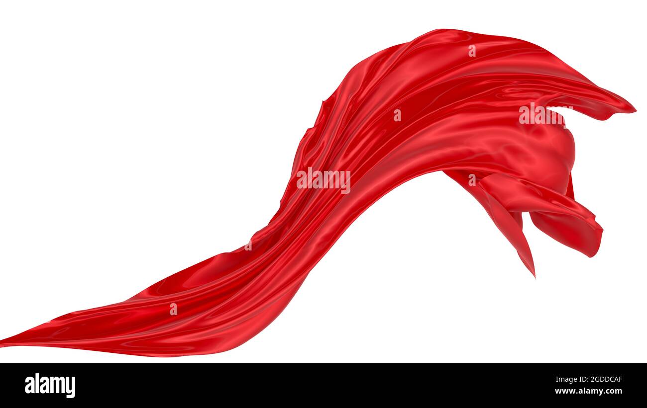 Beautiful flowing fabric flying in the wind. Red wavy silk or satin ...