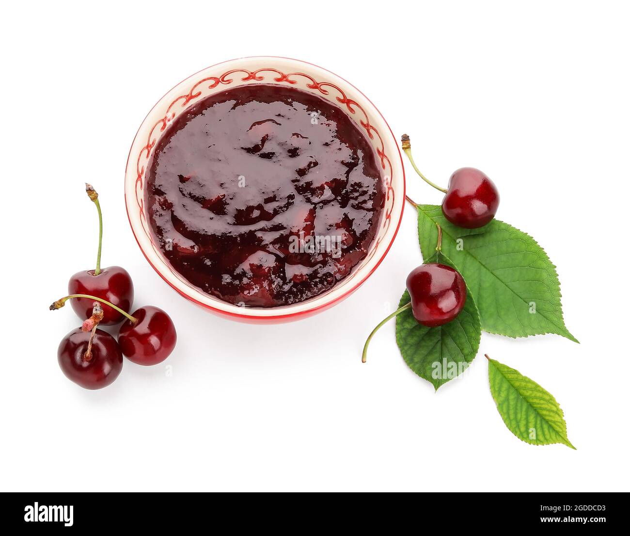 Bowl of tasty cherry jam on white background Stock Photo - Alamy