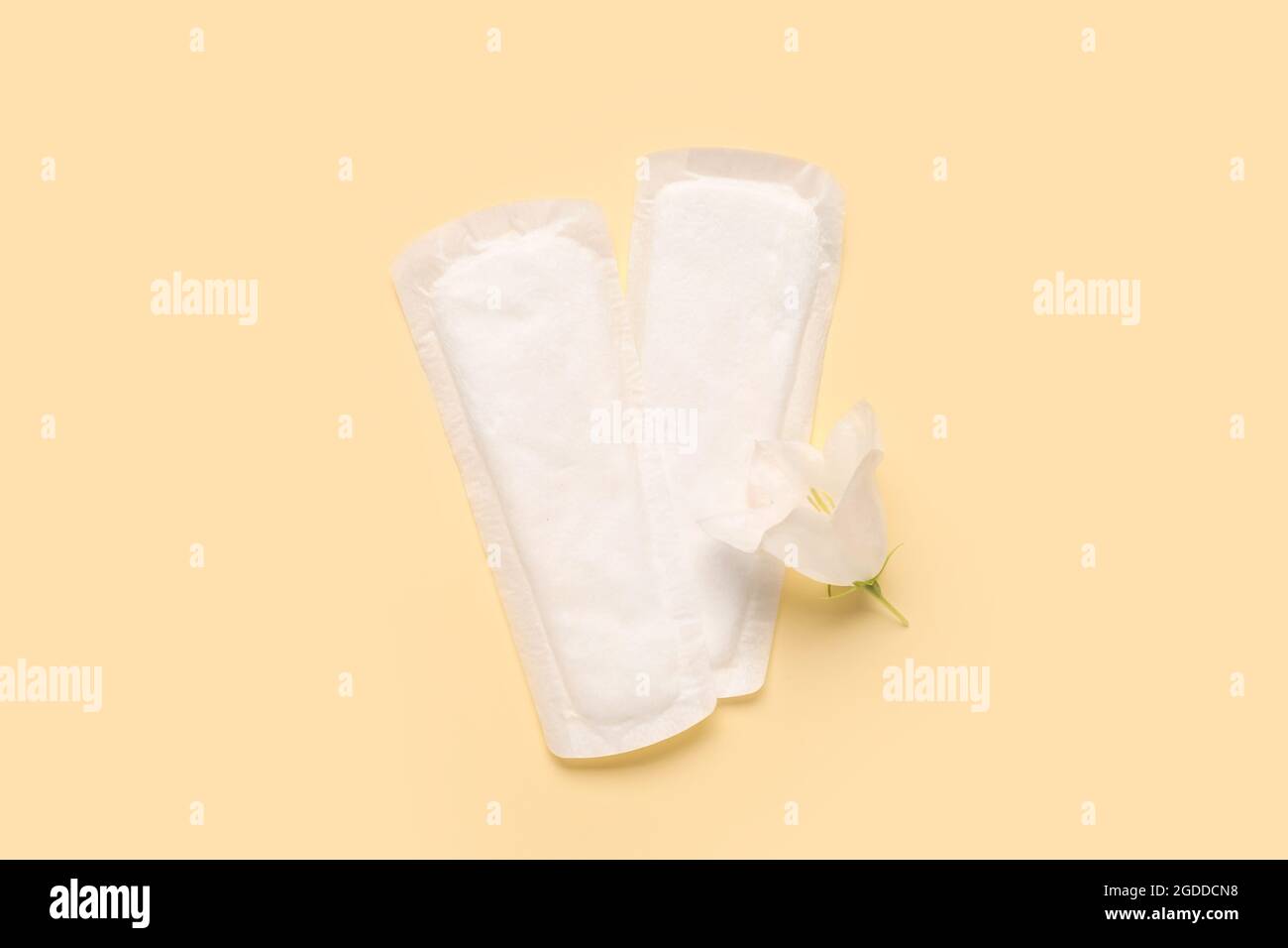 Menstrual pads and flower on color background Stock Photo - Alamy