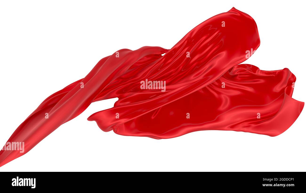 Beautiful flowing fabric flying in the wind. Red wavy silk or satin ...