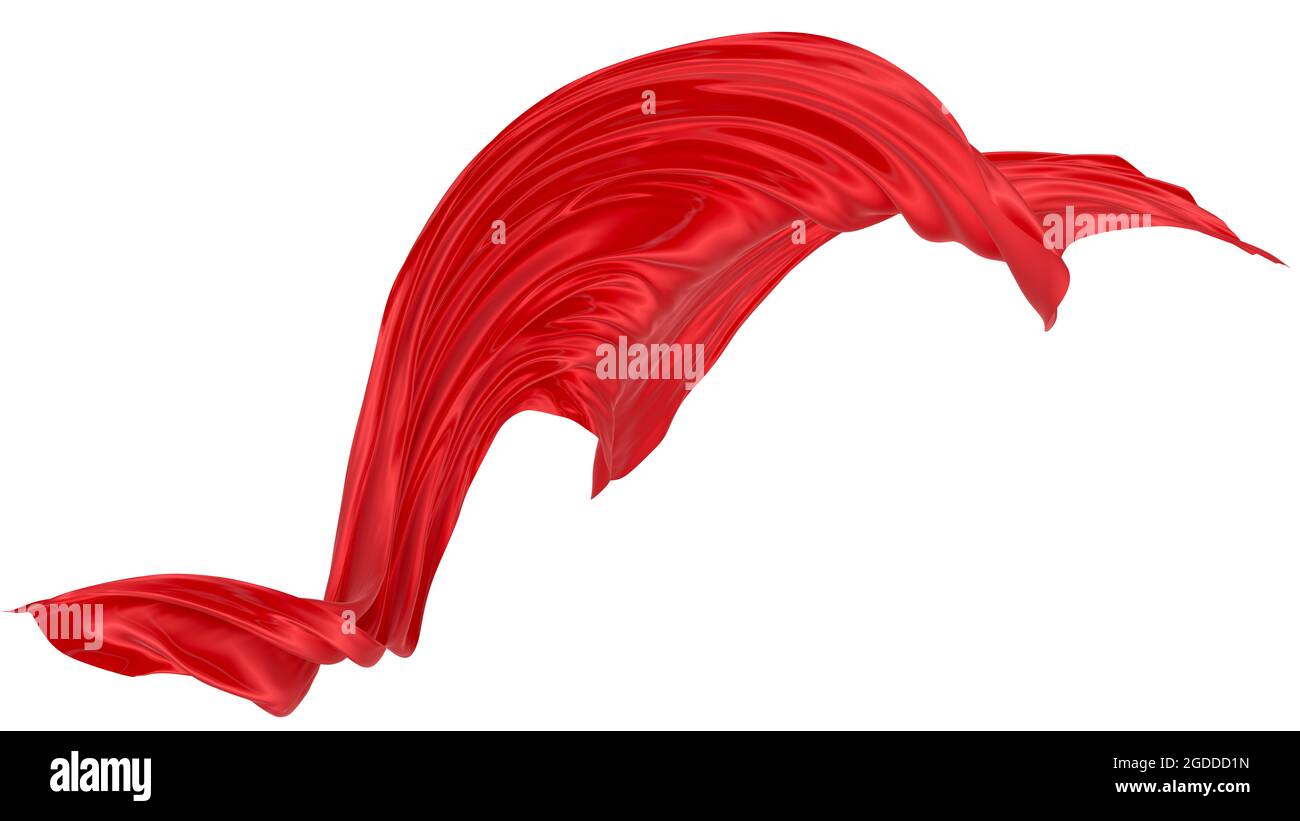 Beautiful flowing fabric flying in the wind. Red wavy silk or satin ...