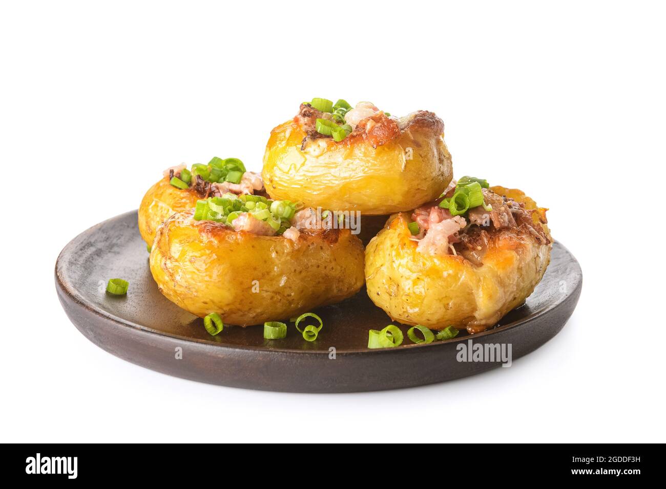 Plate with baked potato on white background Stock Photo - Alamy