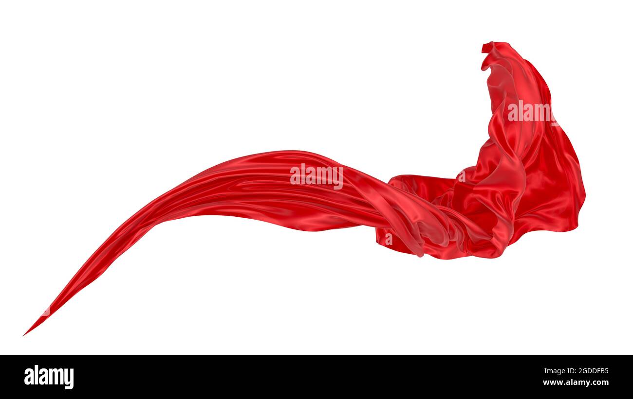 Beautiful flowing fabric flying in the wind. Red wavy silk or satin ...