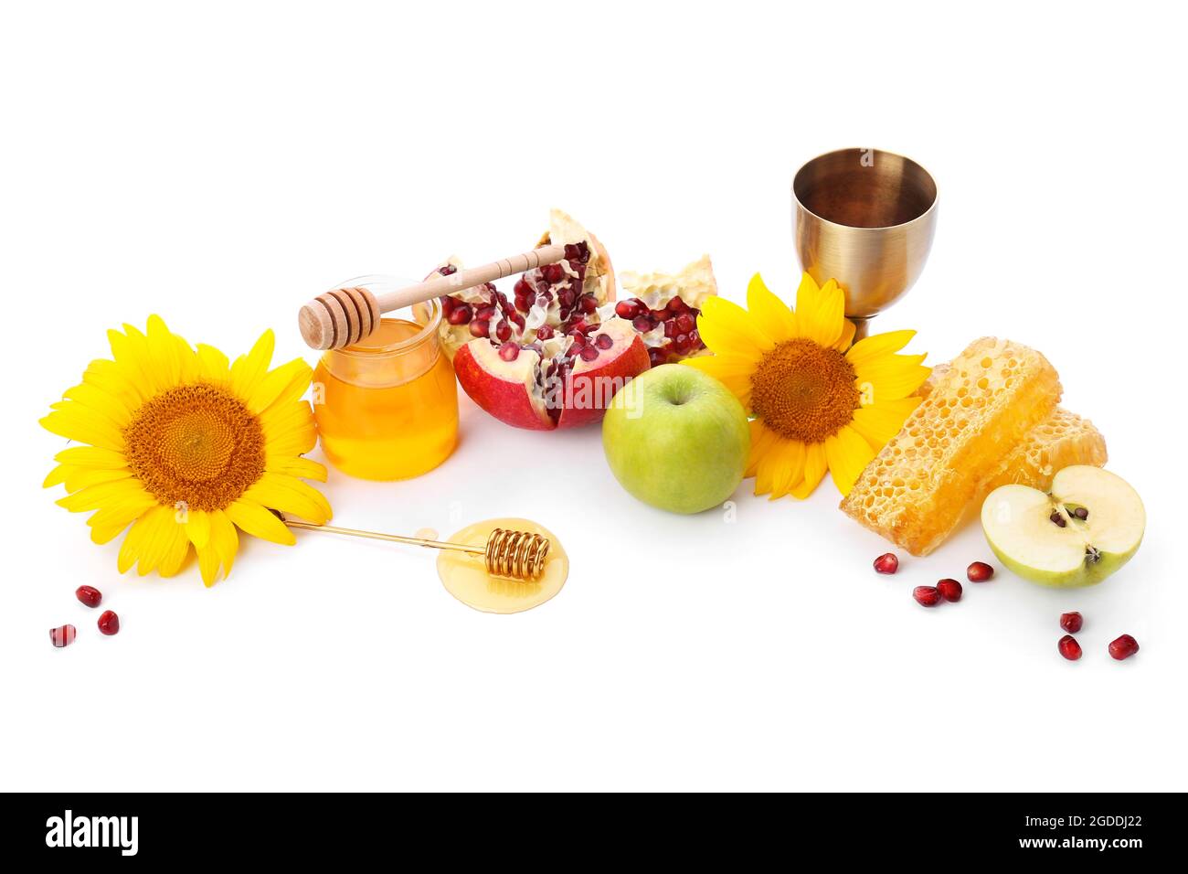 Sweet symbols of Rosh hashanah (Jewish New Year) on white background ...
