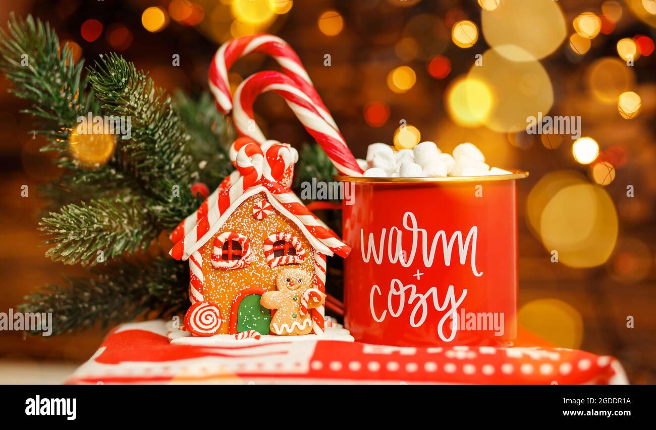 Christmas candy cane and hot chocolate. Hot winter drink Stock Photo ...