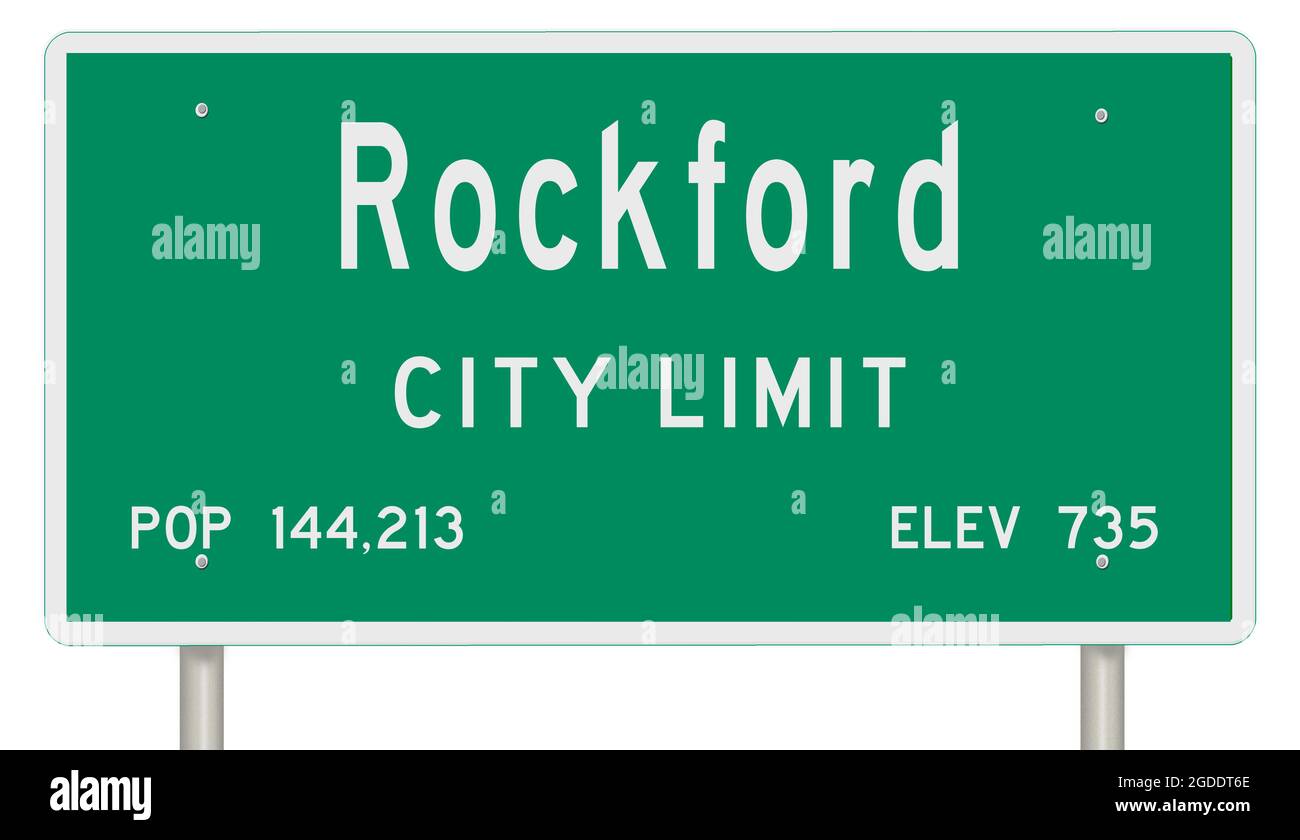 Rendering of a green highway sign with city information Stock Photo - Alamy