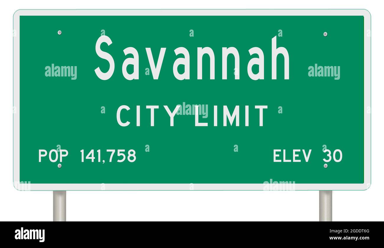 Rendering of a green highway sign with city information Stock Photo - Alamy