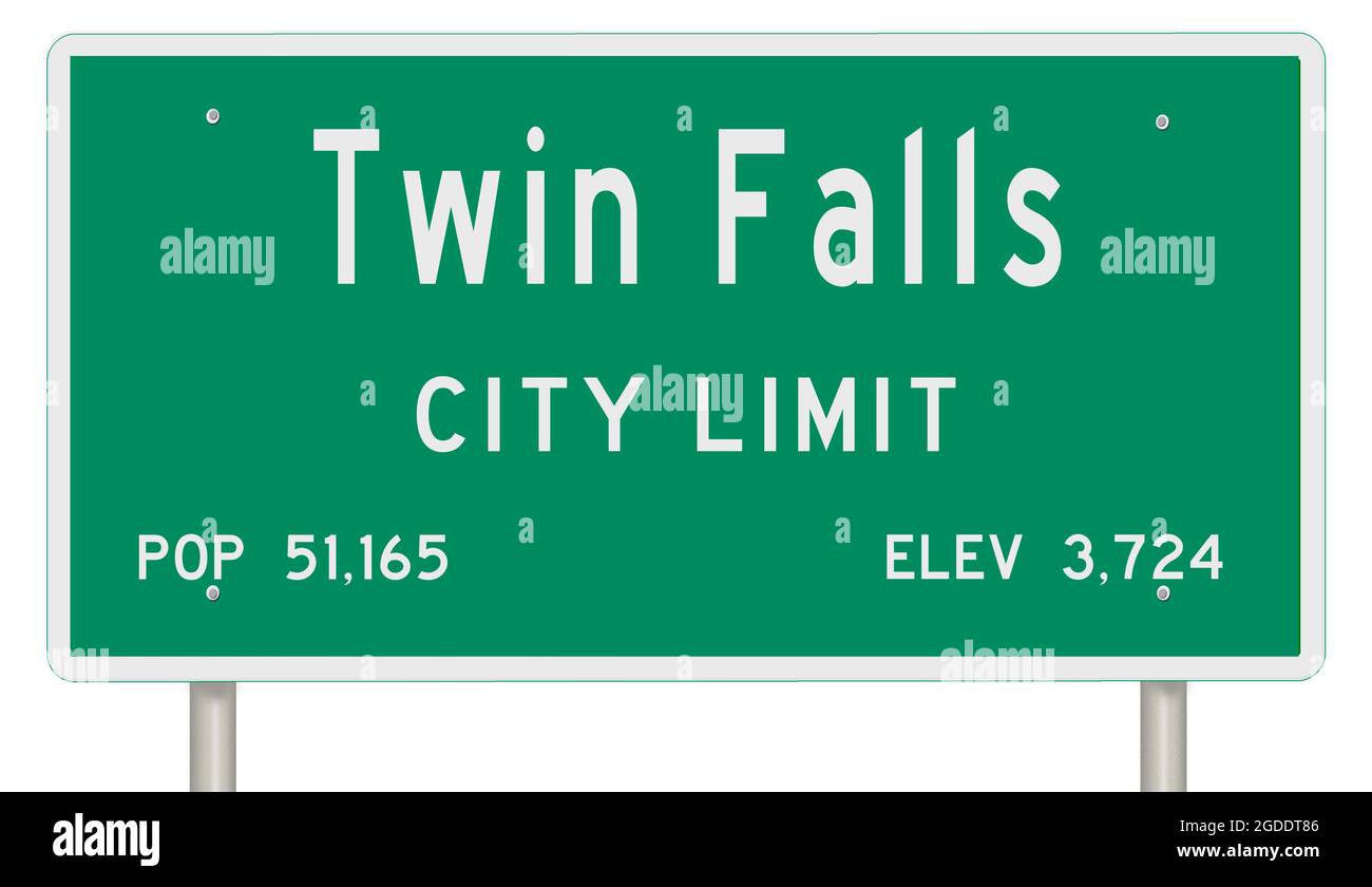 Rendering of a green highway sign with city information Stock Photo - Alamy