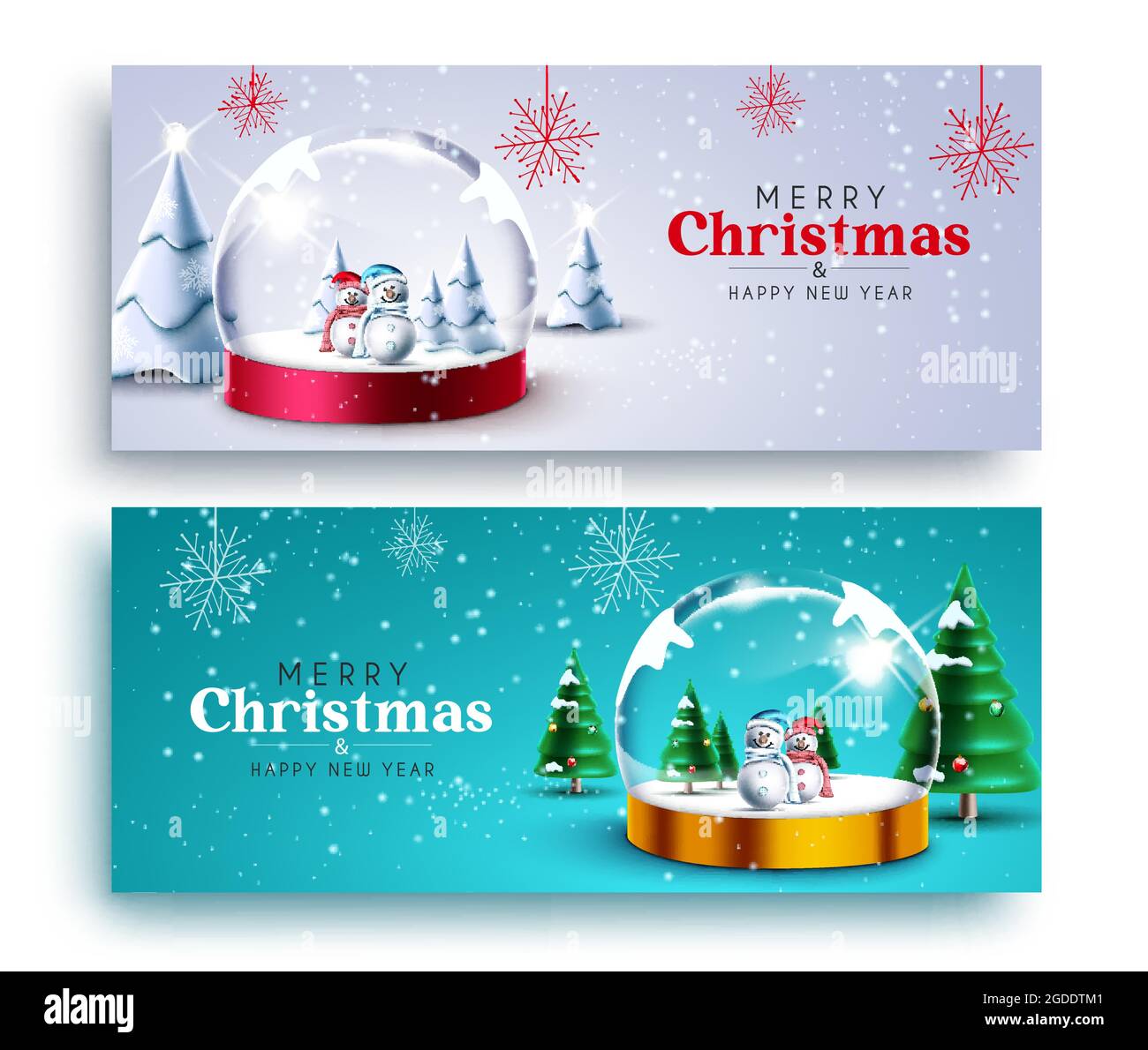 Christmas vector banner set. Merry Christmas greeting text with snow ...