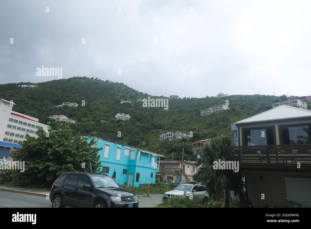 Aerial view of Road town on Tortola the capital of British Virgin ...