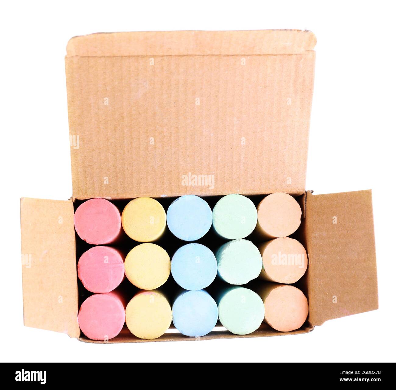 Color chalks in paper box, isolated on white Stock Photo - Alamy