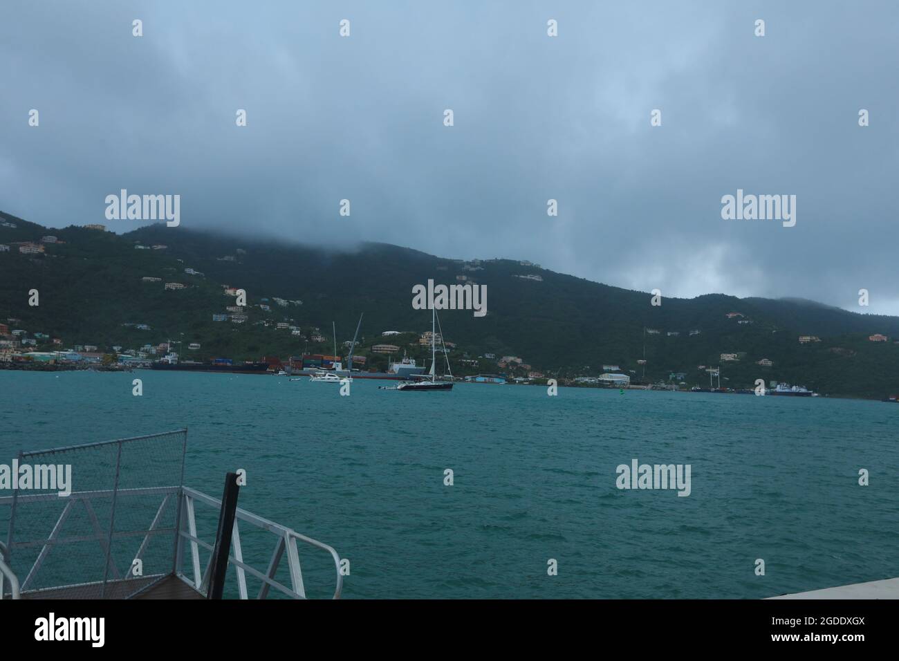 A scenic view of the port and surrounding landscape of Road Town ...