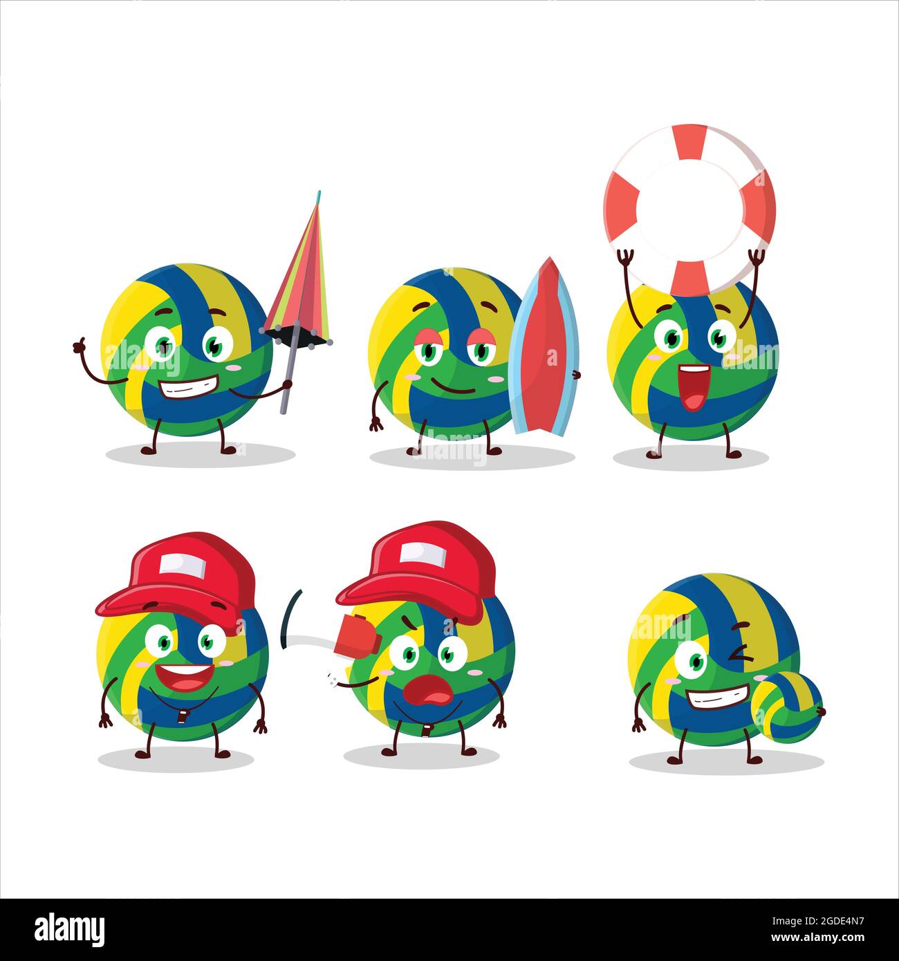 Happy Face volleyball cartoon character playing on a beach. Vector ...