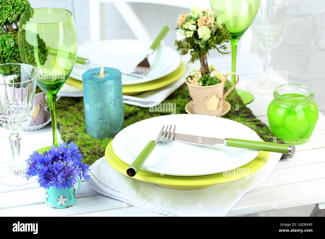 Trendy table setting in restaurant Stock Photo - Alamy
