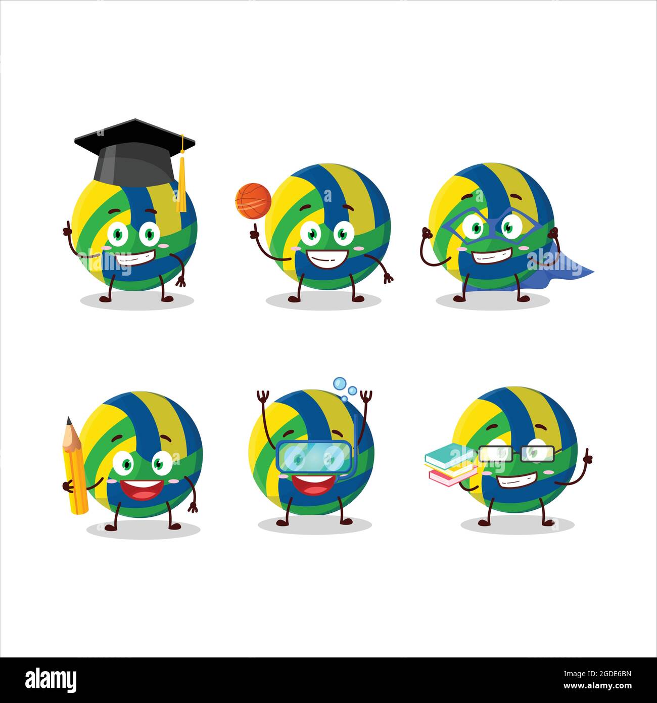 School student of volleyball cartoon character with various expressions ...