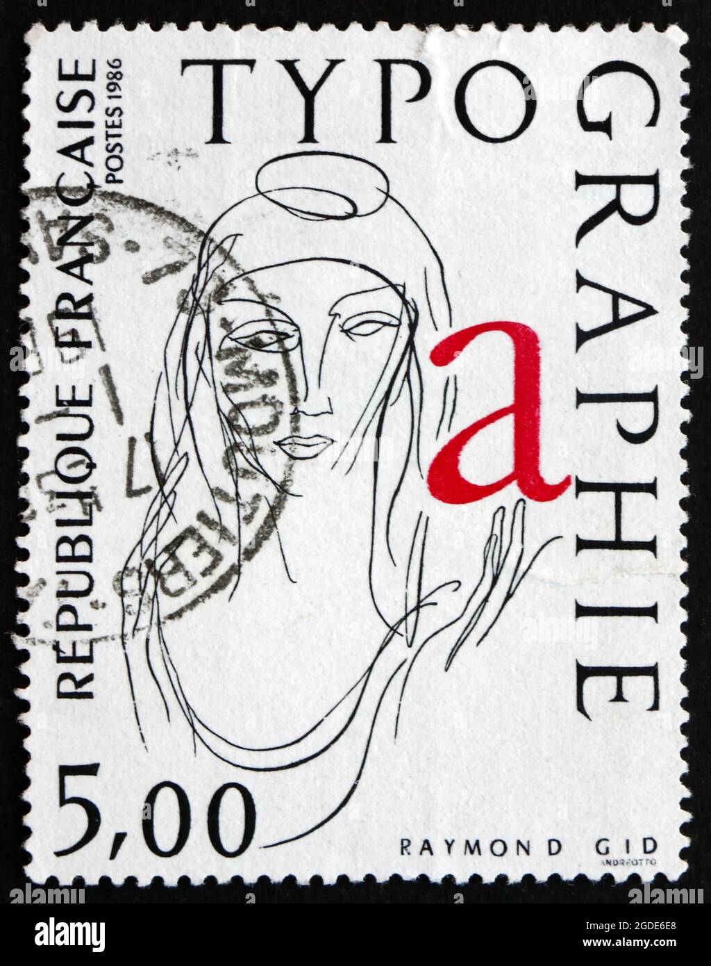 FRANCE - CIRCA 1986: a stamp printed in the France shows La Marianne ...