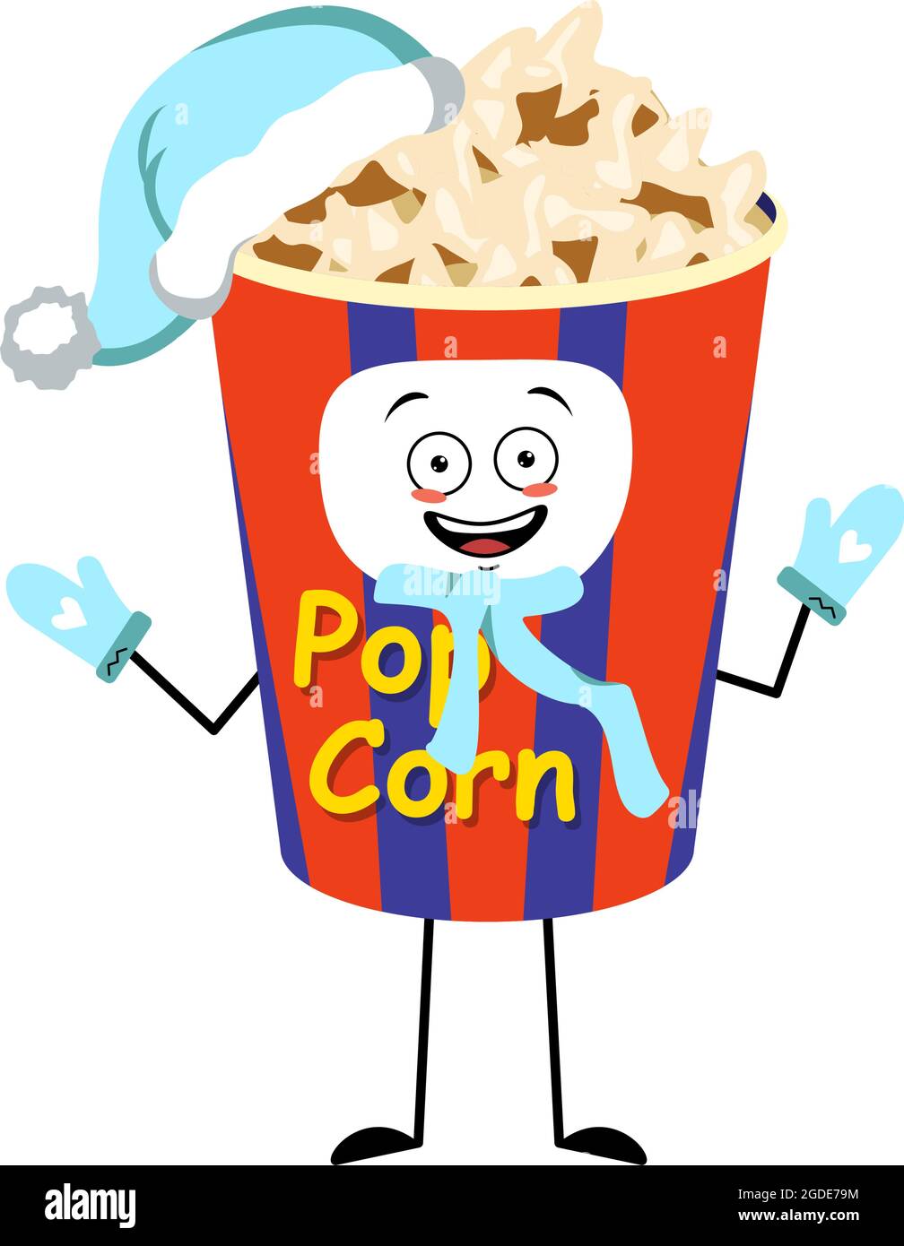 Cute popcorn character in a holiday box with happy emotions, joyful ...