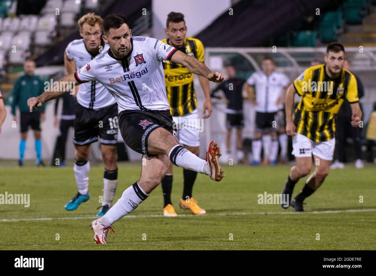 Patrick Hoban of Dundalk takes a penalty kick during the UEFA Europa ...
