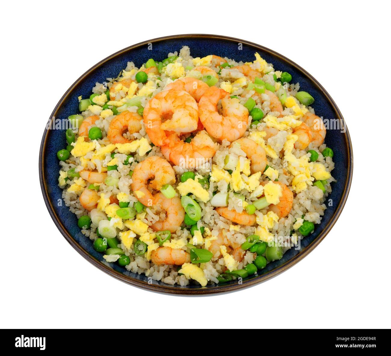 Chinese king prawn egg fried rice meal isolated on a white background ...