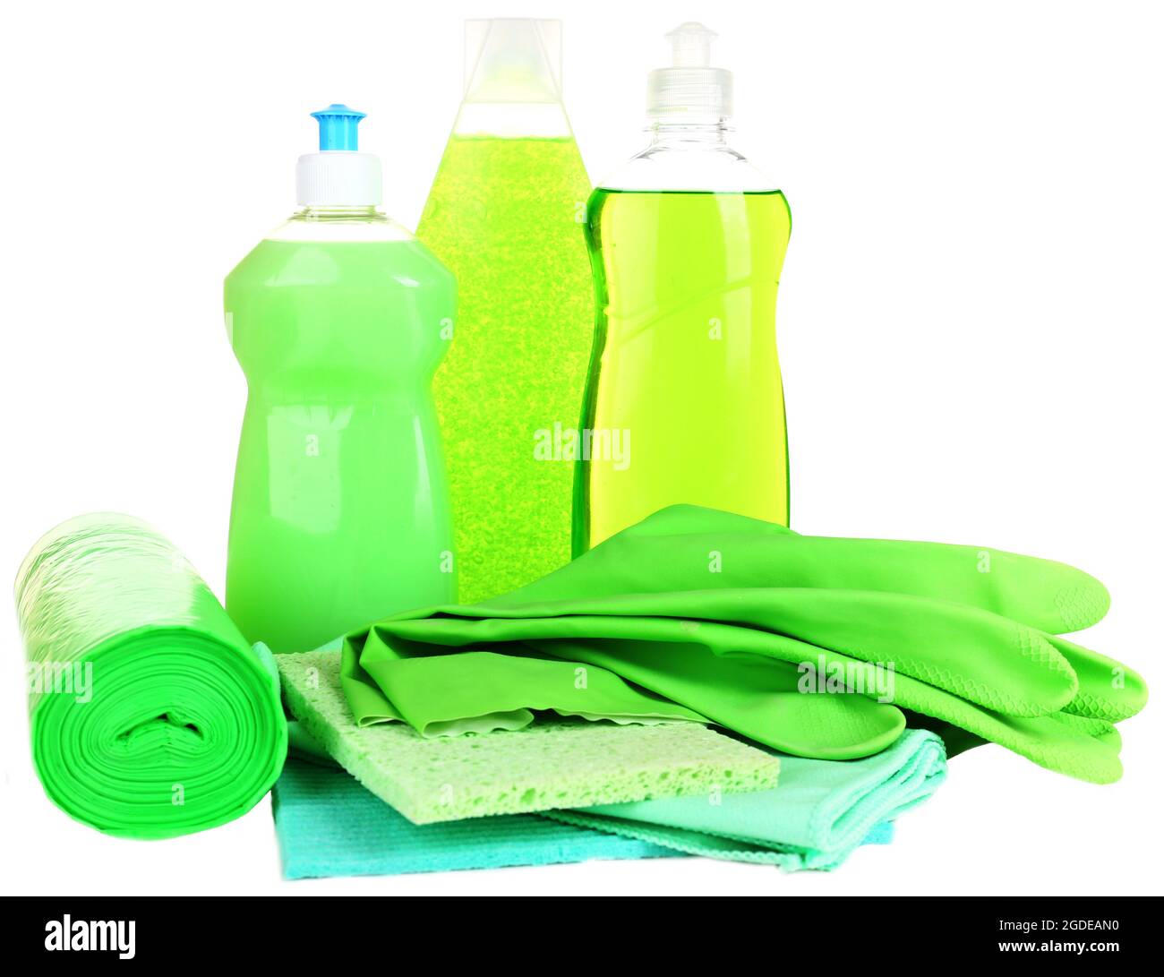 Cleaning products isolated on white Stock Photo - Alamy