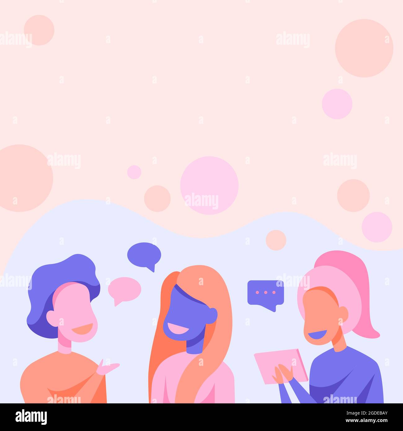 Happy Friends Drawing Standing Talking To Each Other With Speech ...