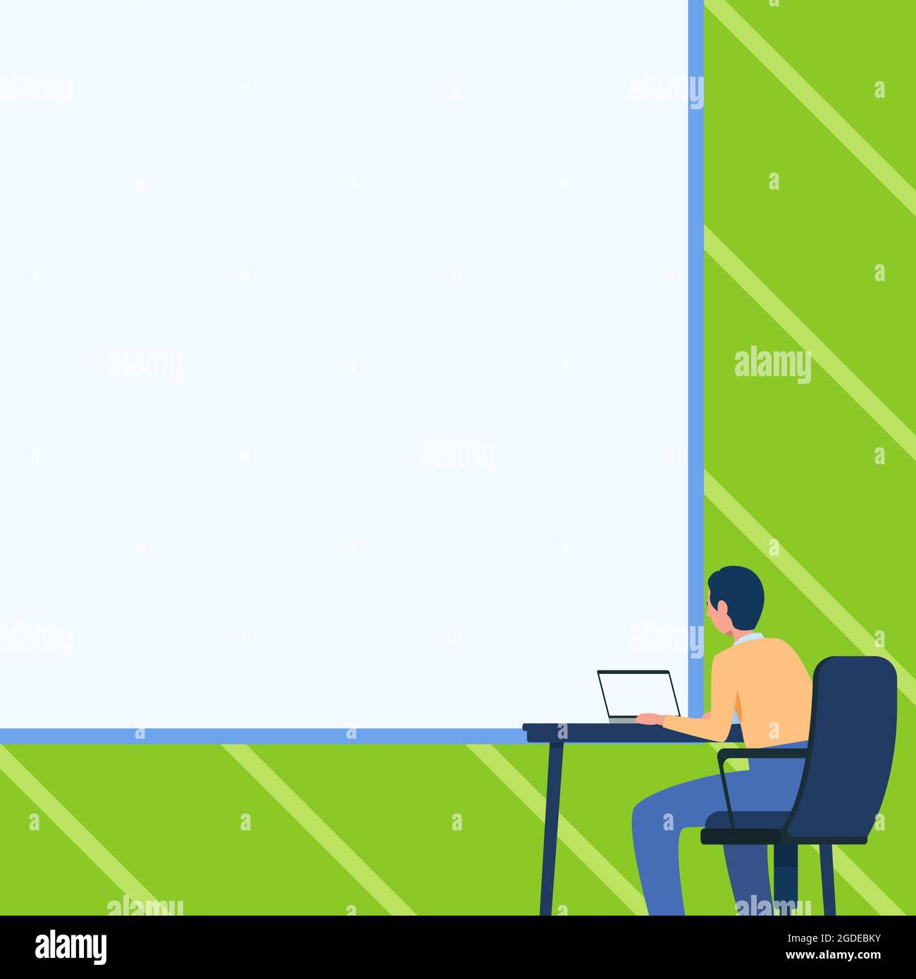 Businessman sitting desk facing monitor Stock Vector Images - Alamy