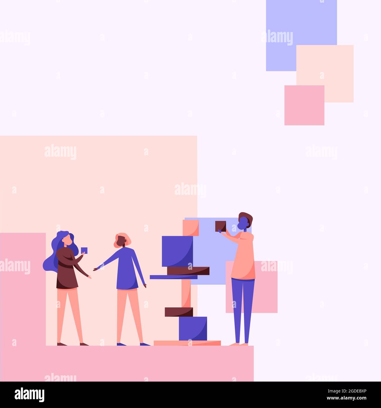 Three Colleagues Drawing Standing Helping Each Other With Building ...