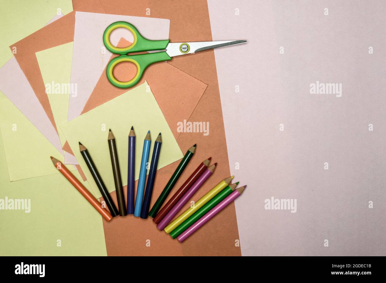 Colour paper, scissors, school stationery supplies, pencils, paint, and ...