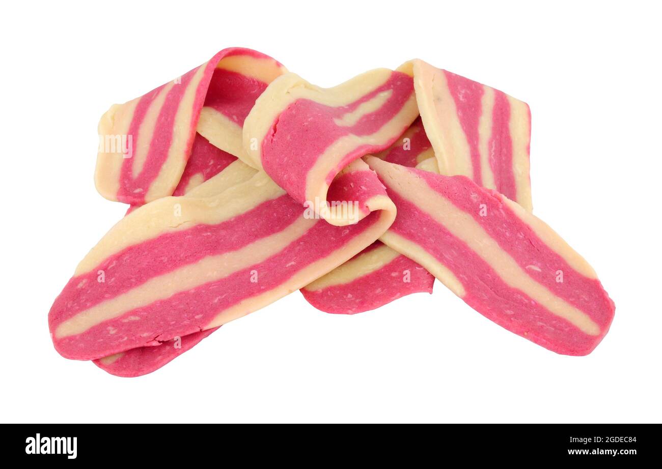 Raw meat free plant based bacon rashers isolated on a white background ...
