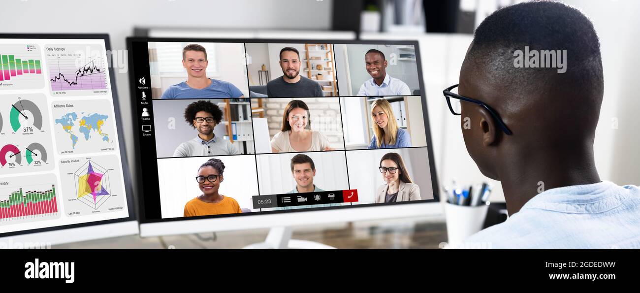 Online Virtual Conference Meeting And KPI Chart Stock Photo - Alamy