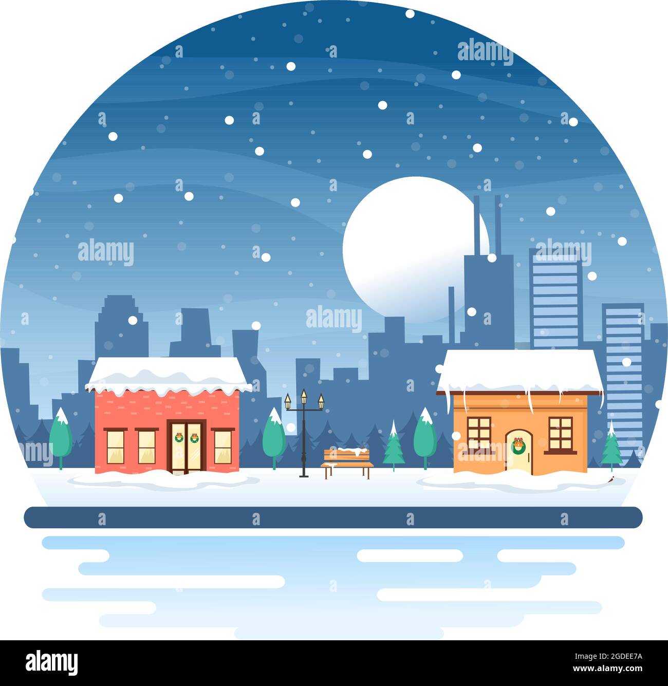 Winter Landscape With House Background, Panorama Snowfall, Town, Trees ...