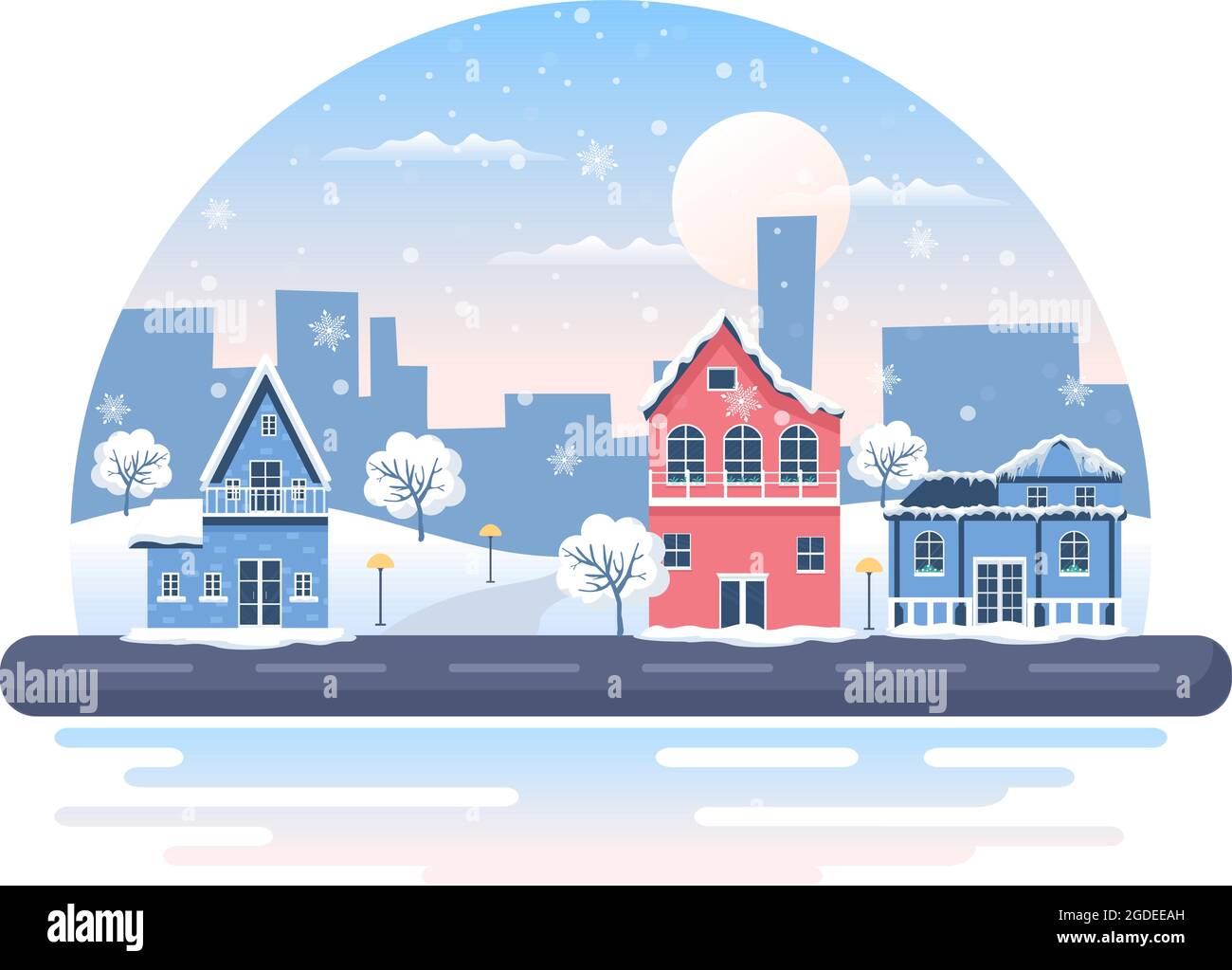 Winter Landscape With House Background, Panorama Snowfall, Town, Trees ...