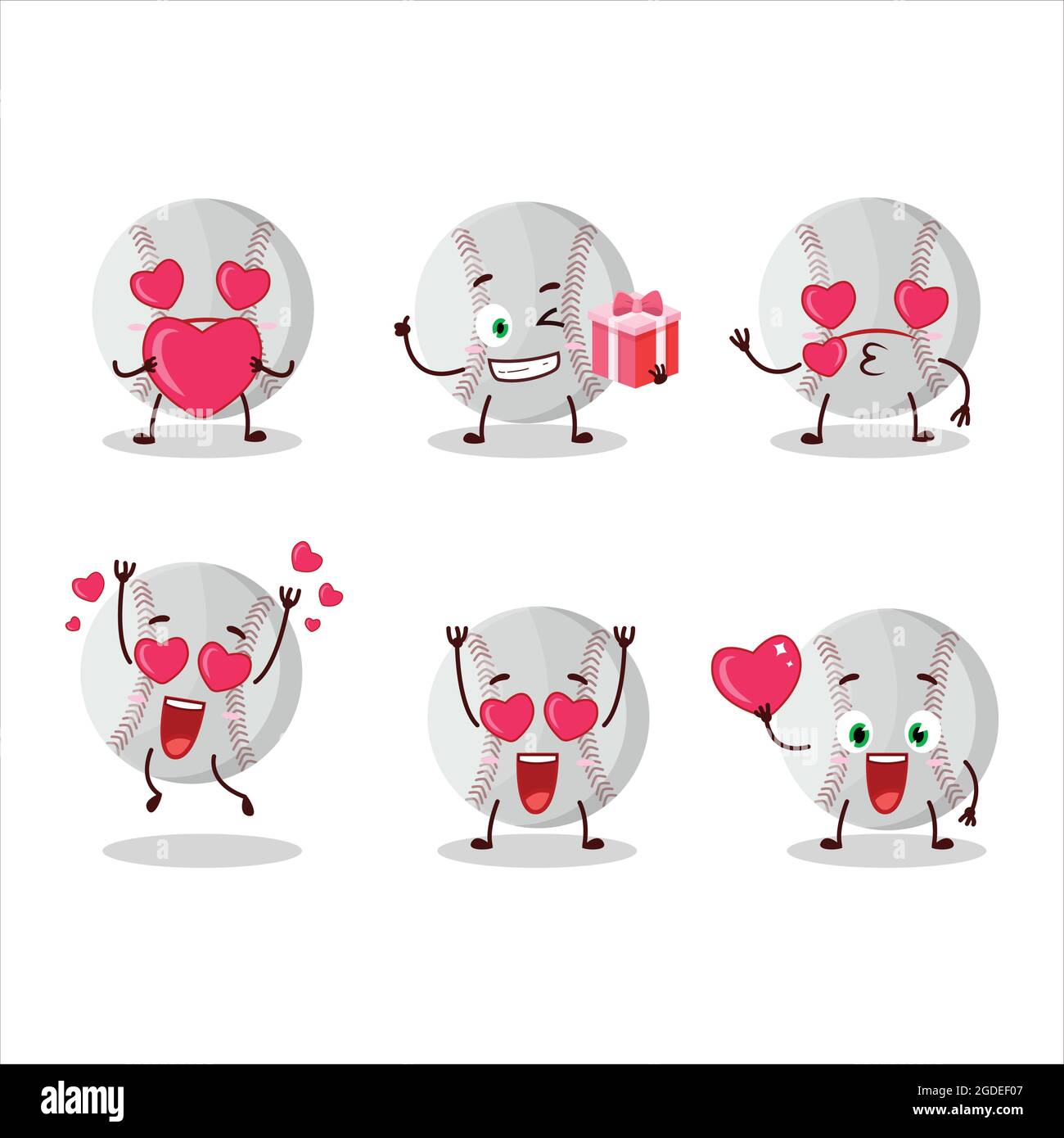 Baseball cartoon in character with love cute emoticon. Vector ...