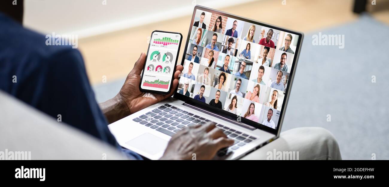 Online Virtual Conference Meeting And KPI Chart Stock Photo - Alamy