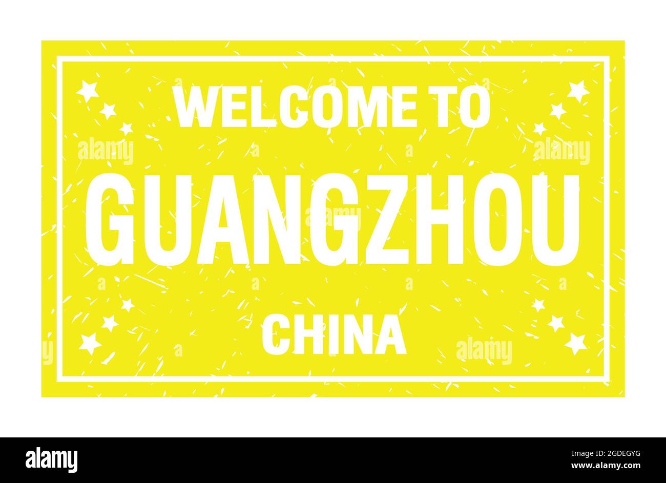 WELCOME TO GUANGZHOU - CHINA, words written on yellow rectangle flag ...