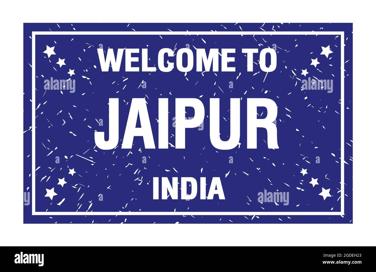 WELCOME TO JAIPUR - INDIA, words written on blue rectangle flag stamp ...