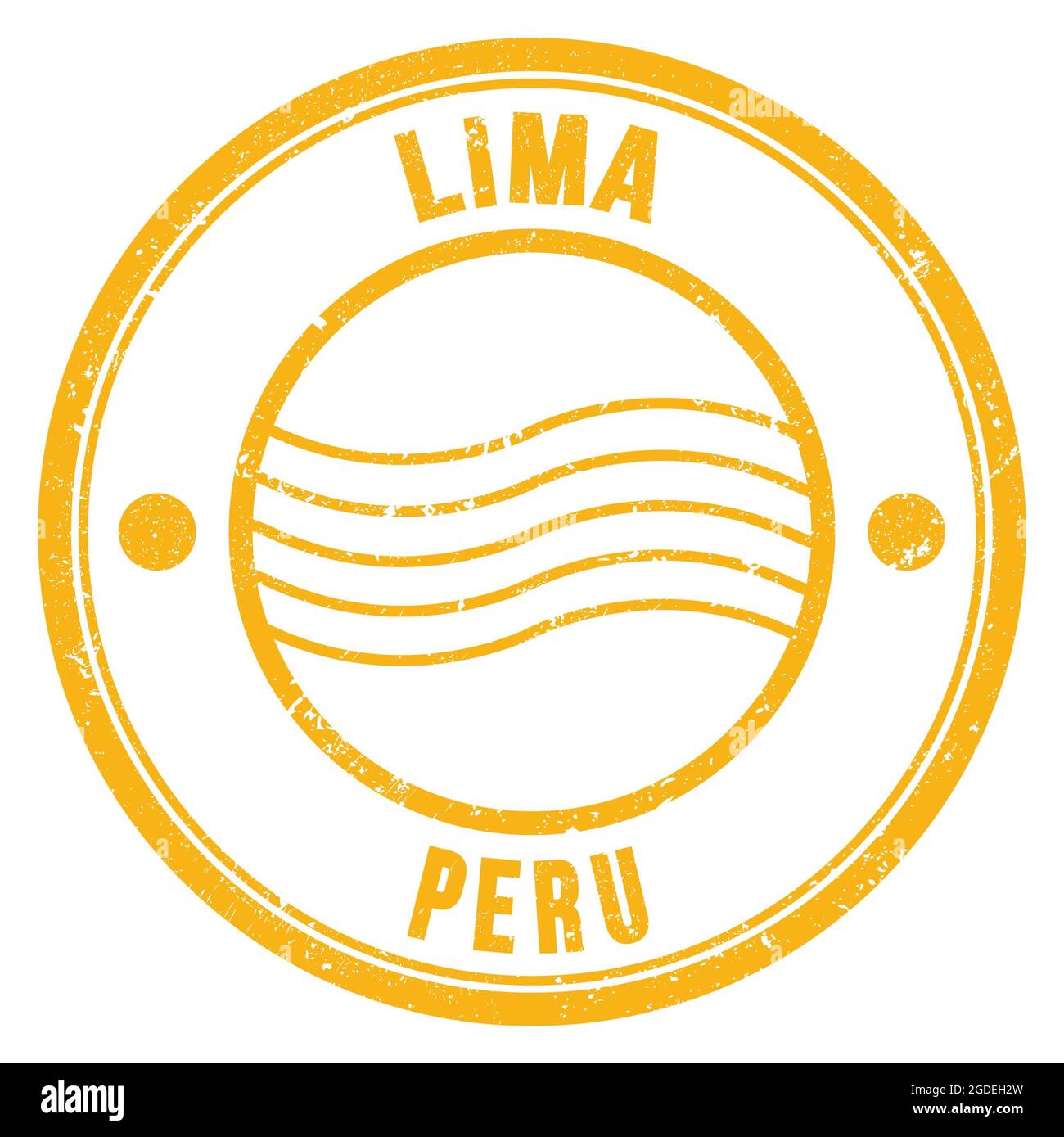 LIMA - PERU, words written on yellow round postal stamp Stock Photo - Alamy
