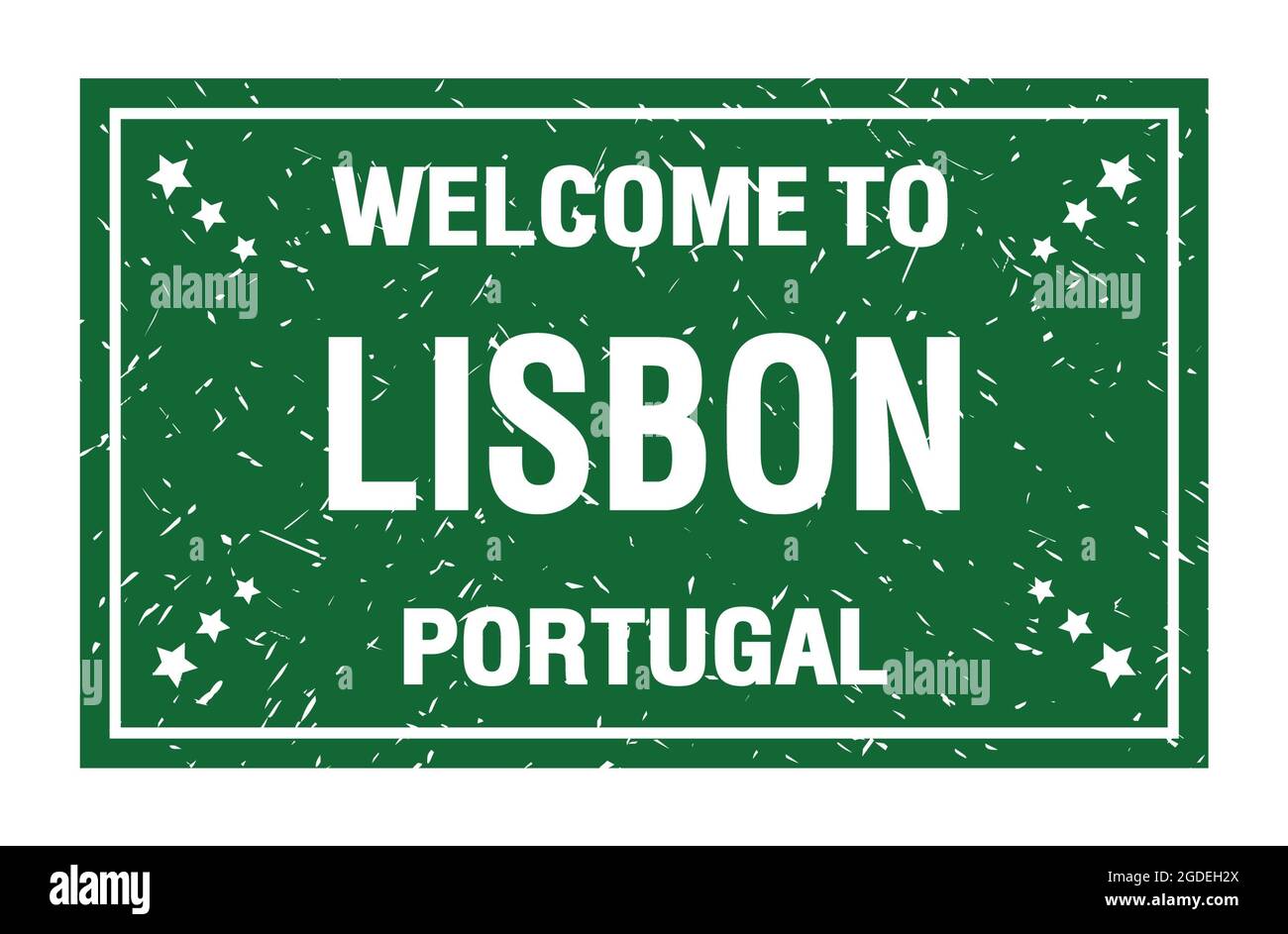WELCOME TO LISBON - PORTUGAL, words written on green rectangle flag ...