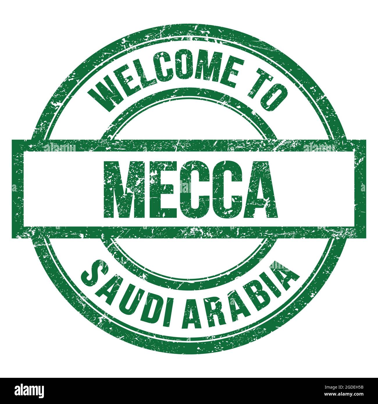 WELCOME TO MECCA - SAUDI ARABIA, words written on green round simple ...