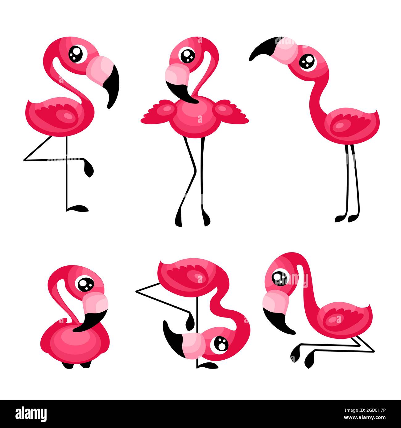 Cute cartoon flamingo set. Flat vector illustration Stock Vector Image ...