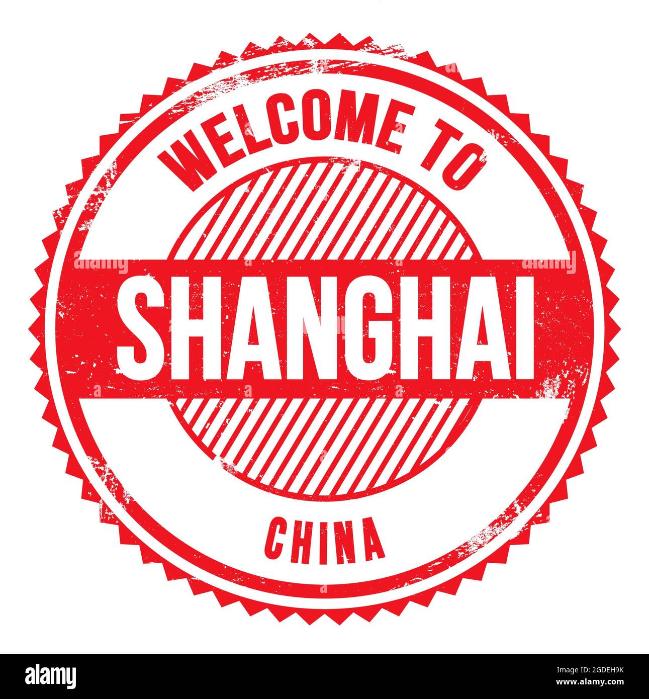 WELCOME TO SHANGHAI - CHINA, words written on red zig zag stamp Stock ...