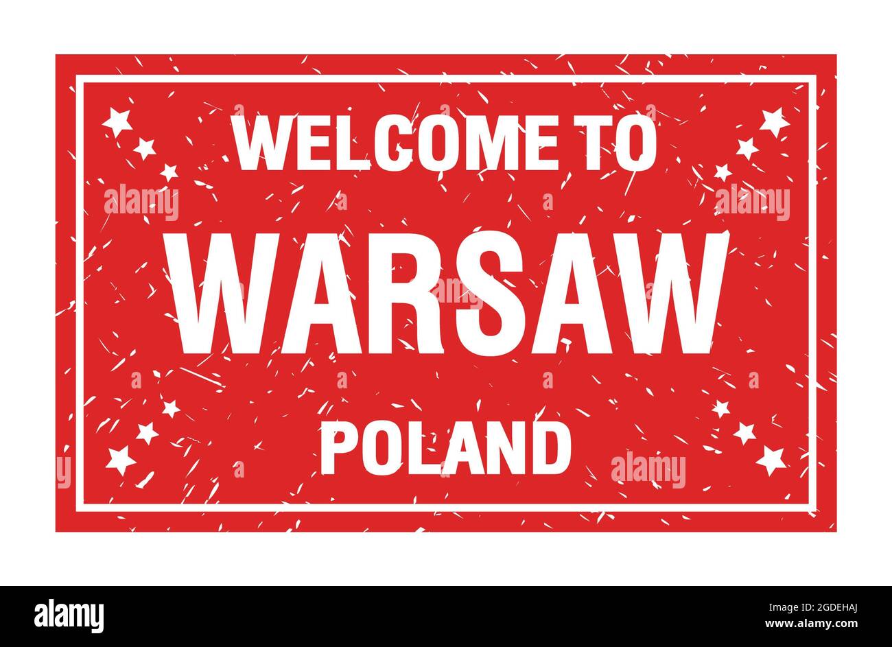 WELCOME TO WARSAW - POLAND, words written on light red rectangle flag ...
