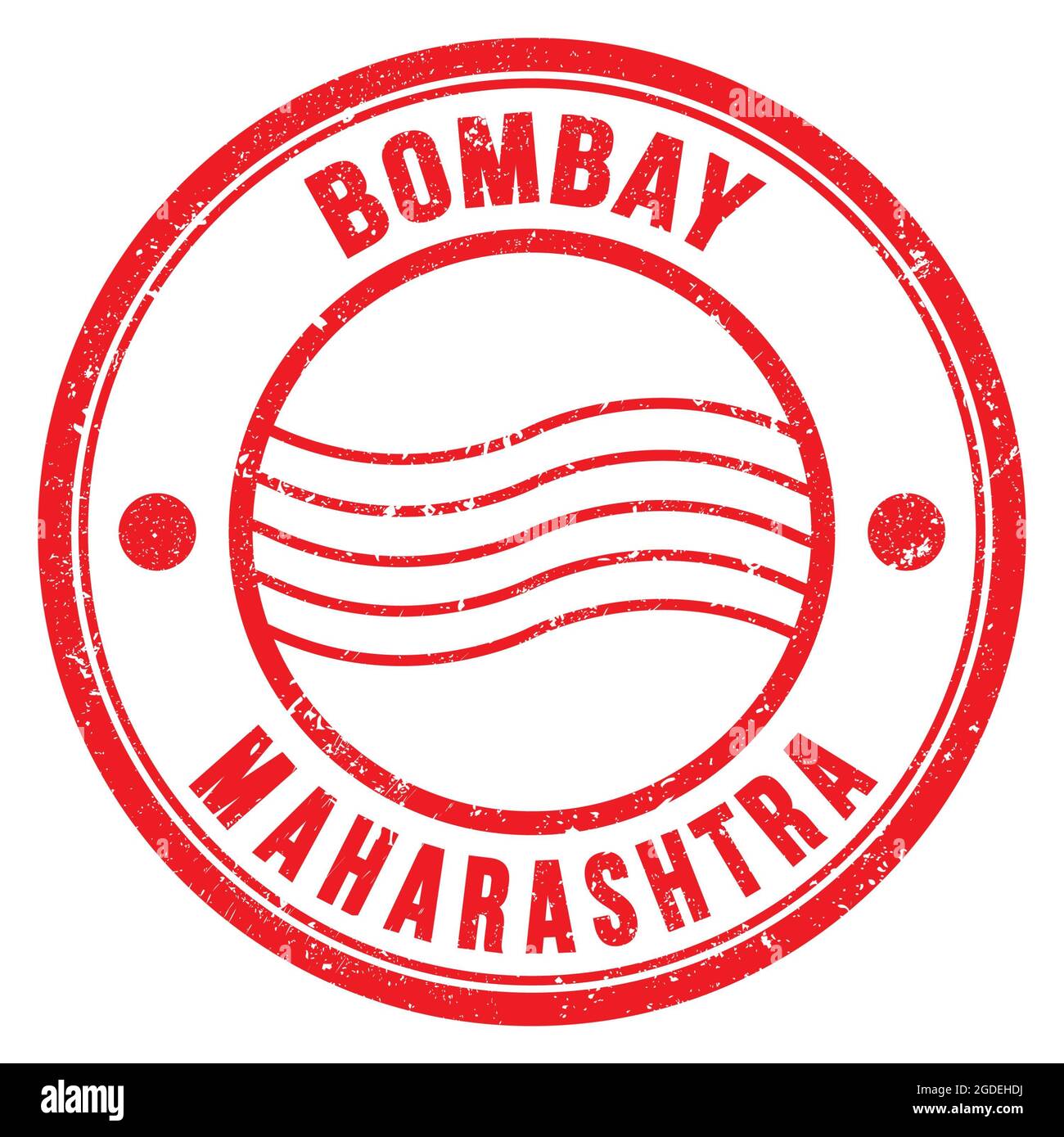 BOMBAY - MAHARASHTRA, words written on red round postal stamp Stock ...