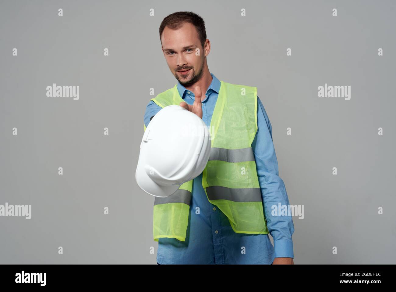 male builders protection Working profession isolated background Stock ...