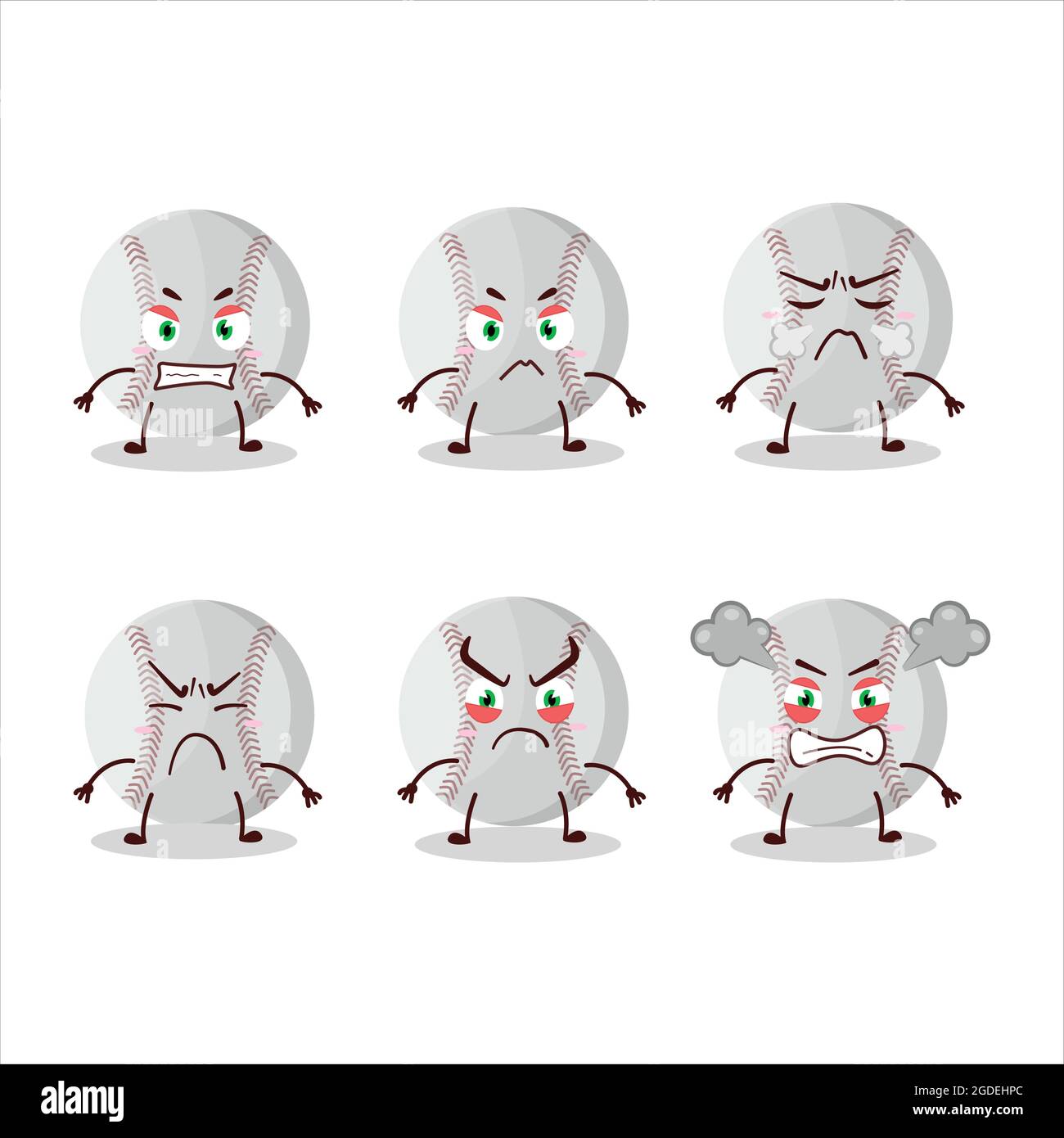 Baseball cartoon character with various angry expressions. Vector ...