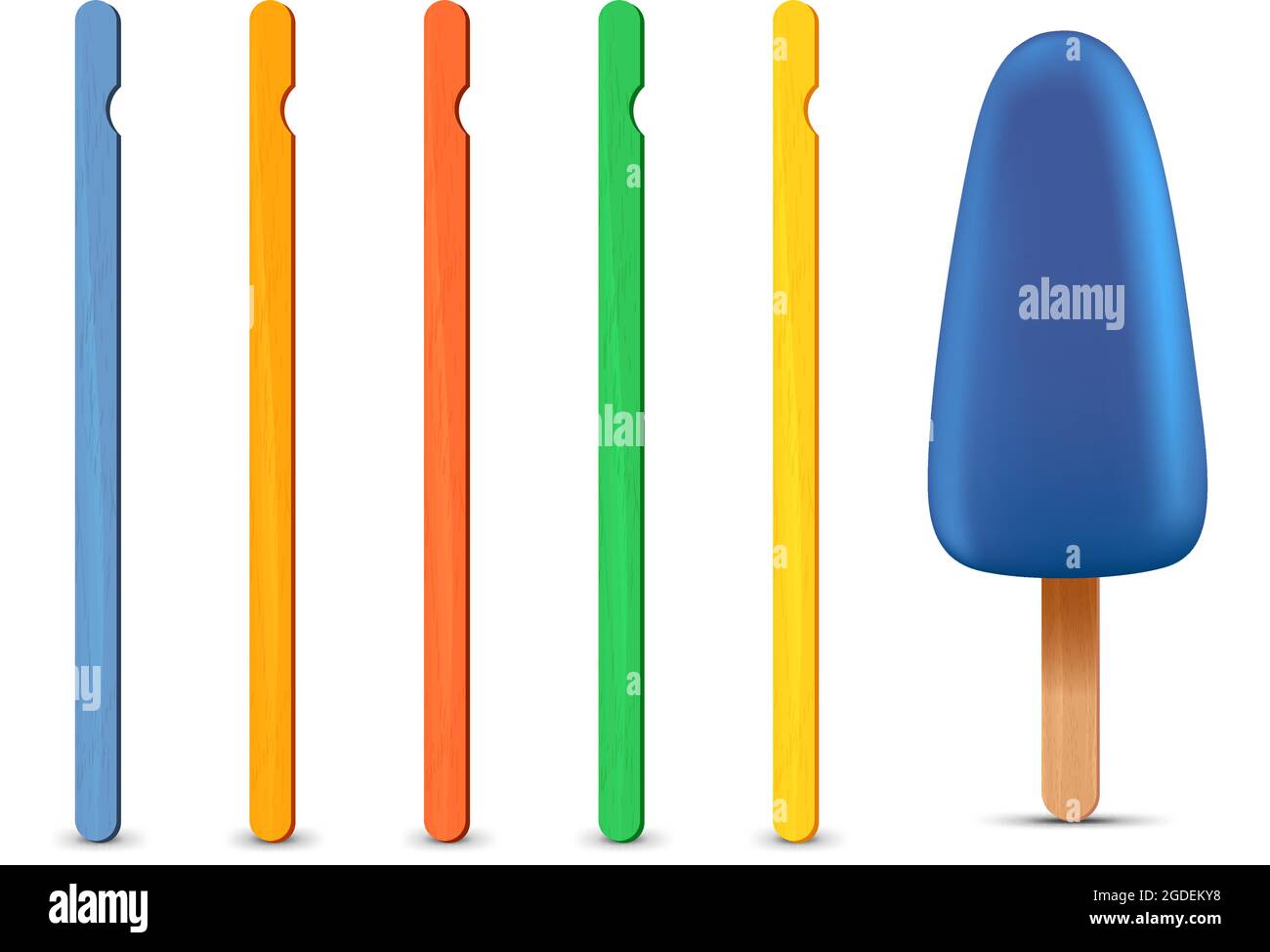 Set of realistic popsicle sticks. Blue ice cream 3D. Vector ...
