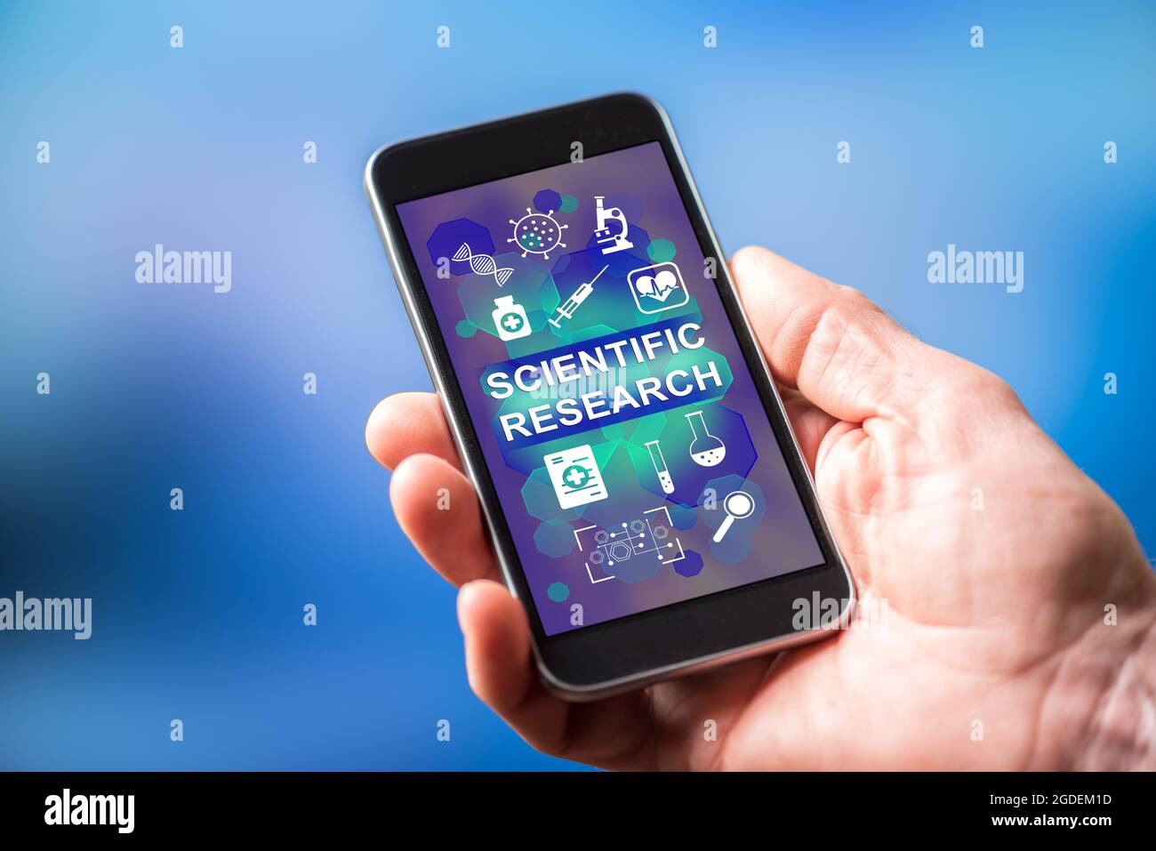 Smartphone screen displaying a scientific research concept Stock Photo ...