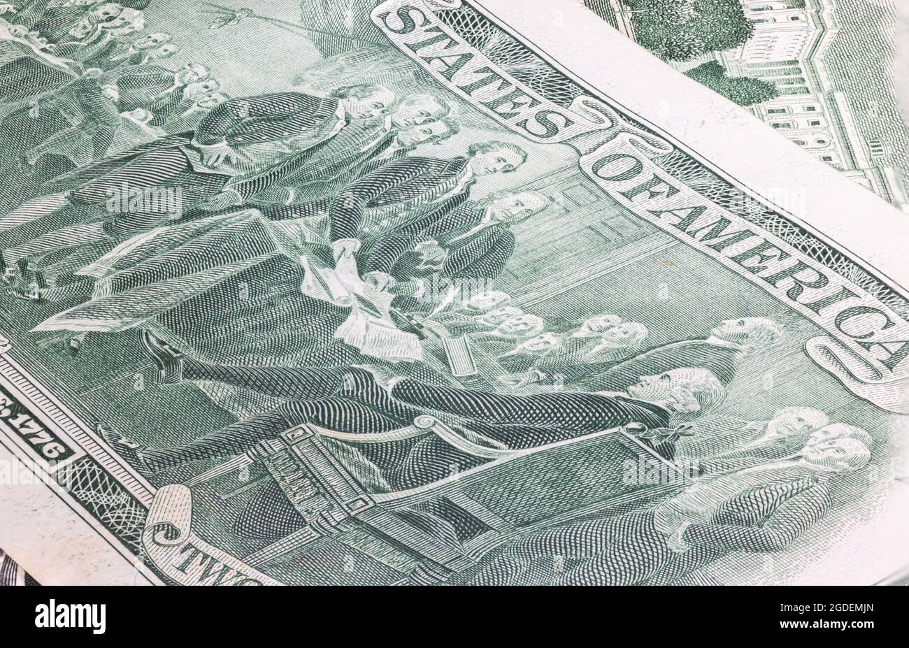 Macro close up on the design surface of US dollar notes. Banknotes of ...